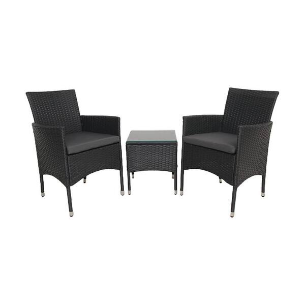 Sudzendf 3-Piece Wicker Patio Conversation Set with Dark Gray Cushions ...