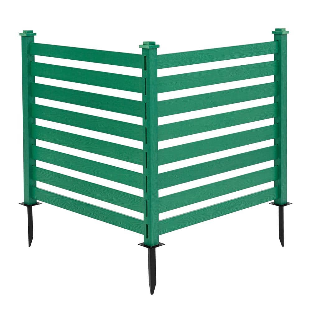 LUE BONA 38 in. W x 46 in. H Green Outdoor No Dig Fence Poly Plastic Picket Fence Panel ...