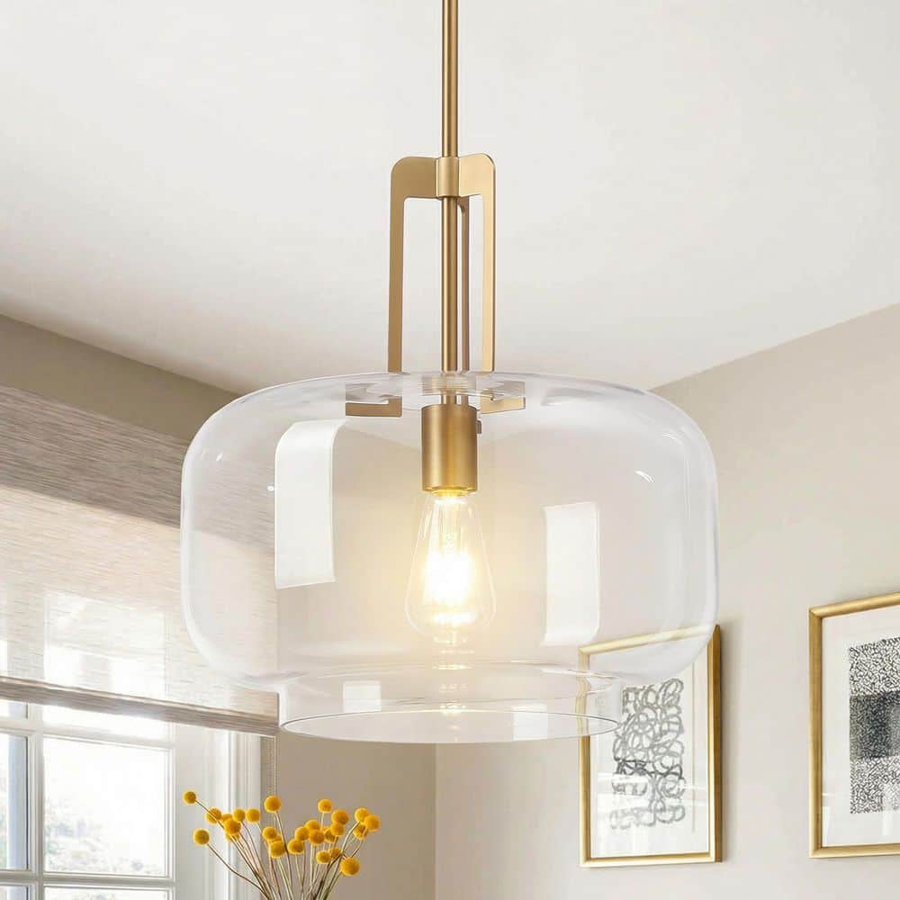 Parrot Uncle 15. in. 1-Light Gold Modern Pendant Light with Transparent ...