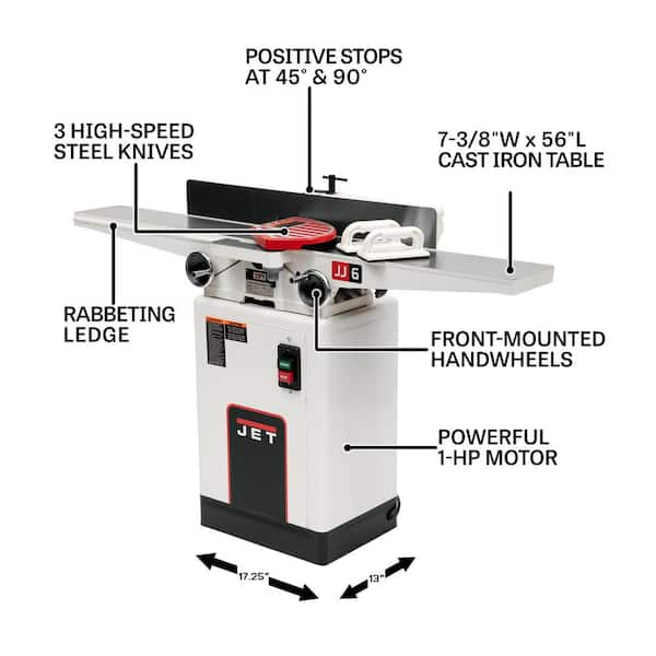 Jet 1 HP 6 in. Woodworking Jointer with Quick-Set Knife System, 115/230 ...