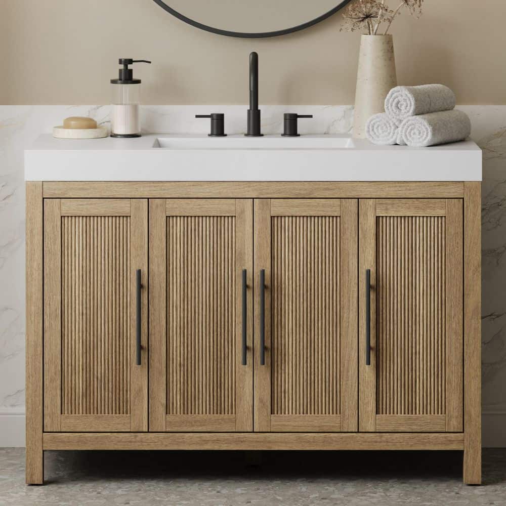 Glacier Bay Cargrove 48 in. Single Sink Oak Bath Vanity with White ...