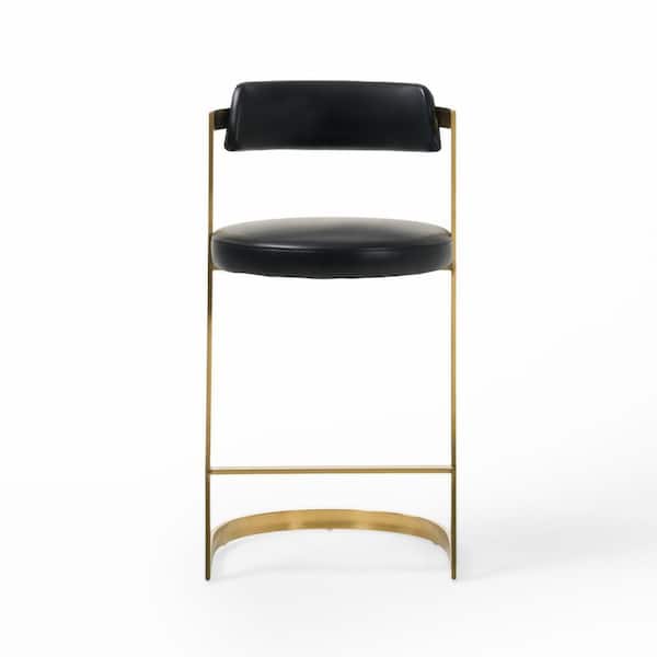MR MODREST Shandra 26 in. Black Metal Counter Stool with Leather Seat ...