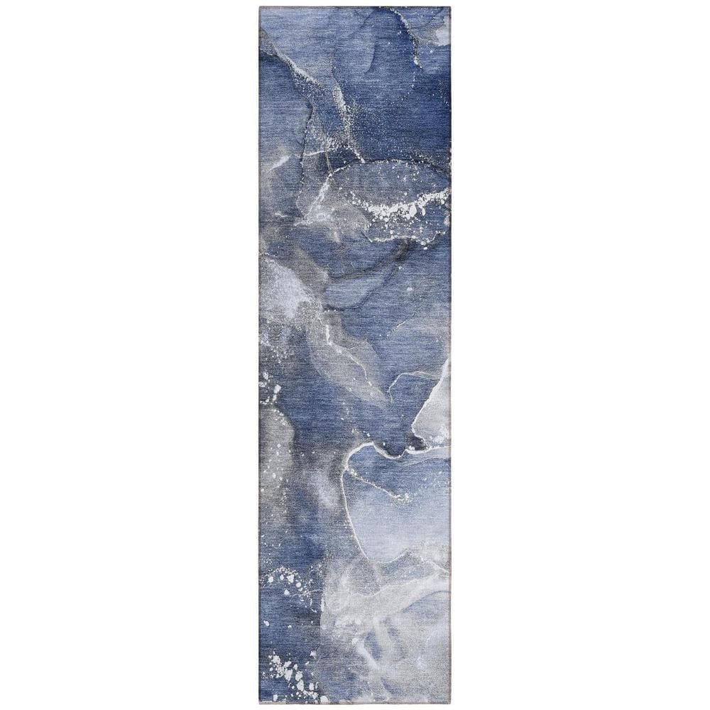 HomeRoots Blue and Gray 2 ft. x 8 ft. Woven Abstract Polyester Runner ...