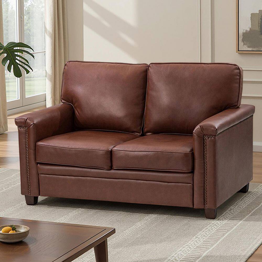 ARTFUL LIVING DESIGN Samuel 56 in. Wide Brown Leather Rectangle 2-Seat ...