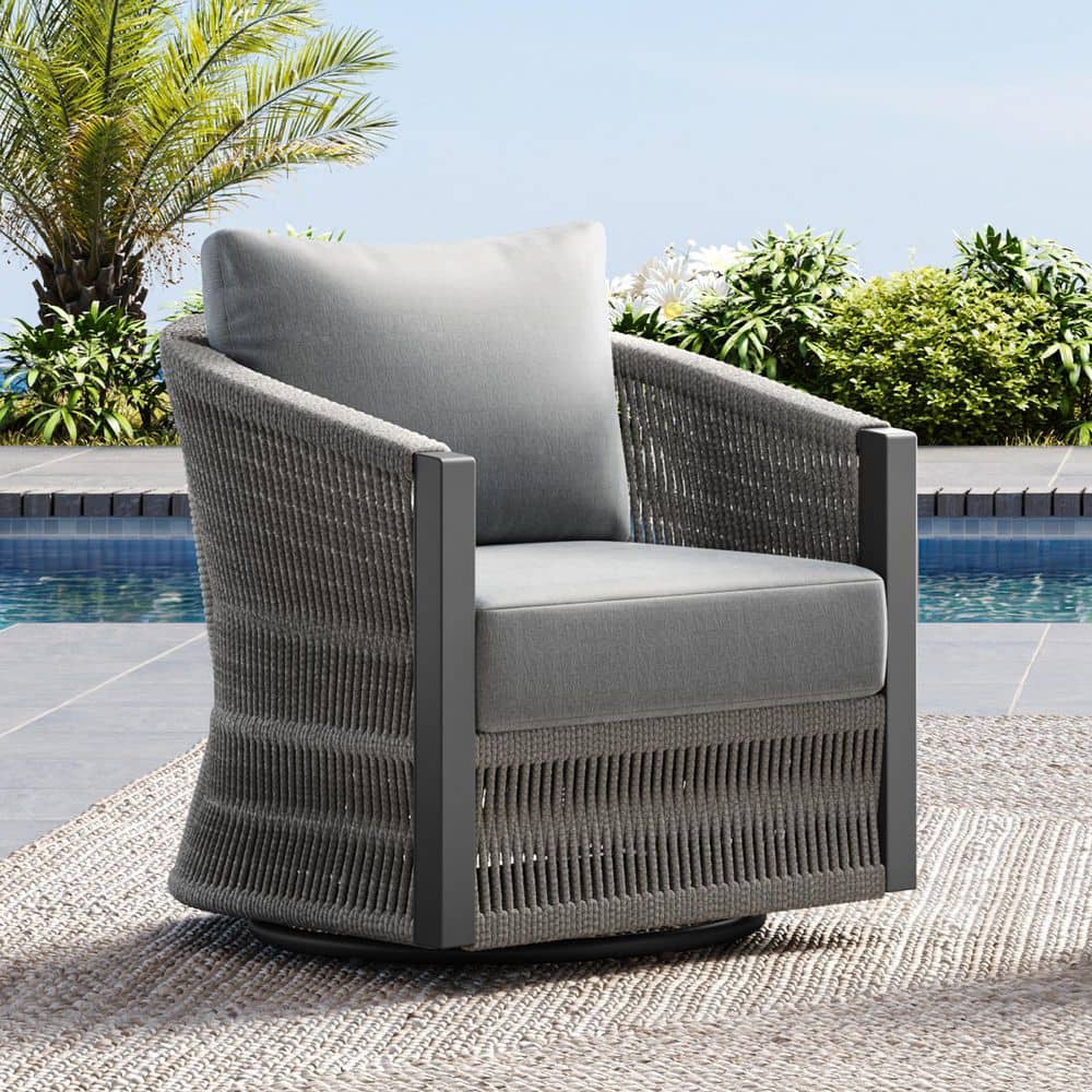 Spruce & Spring Eleanor Gray Fabric Woven Swivel Arm Chair with ...