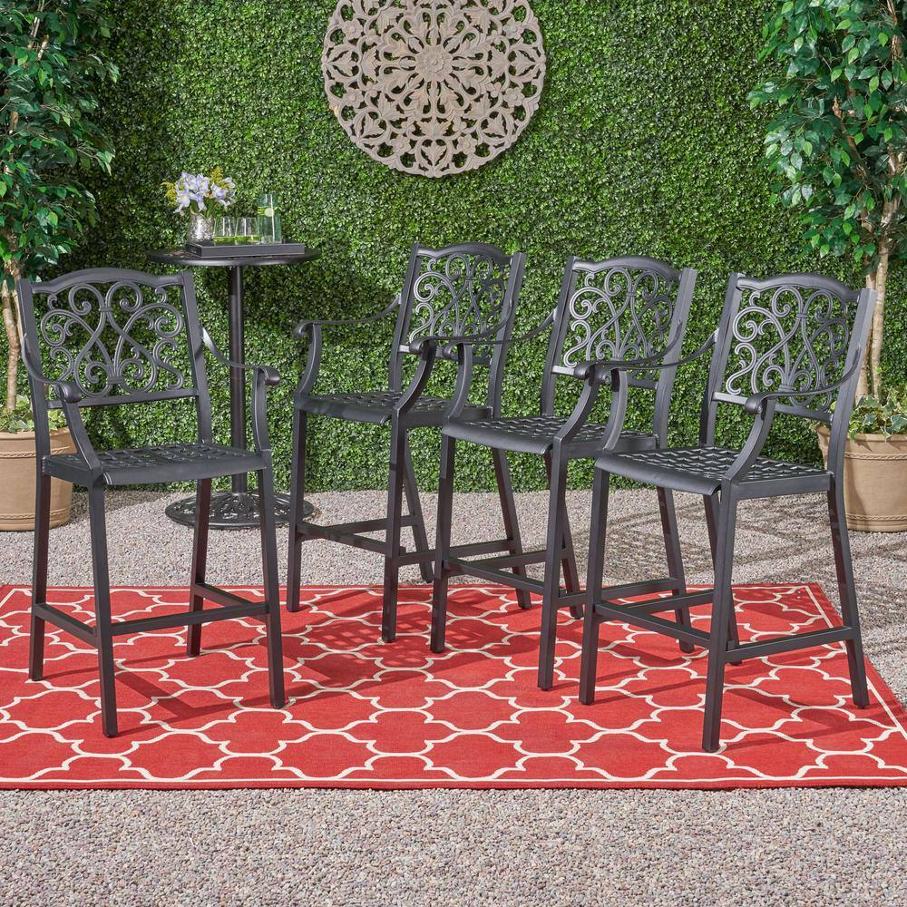 Noble House Vallarta Stackable Aluminum Patio Outdoor Bar Stool (4-Pack ...