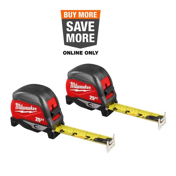 Milwaukee 25 ft. Compact Magnetic Tape Measure (2-Pack) 48-22-1025MG ...