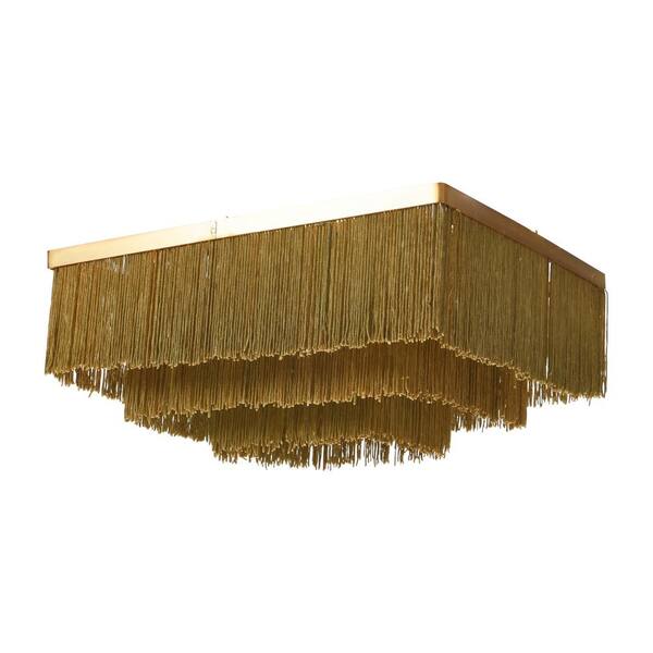 Storied Home 1-Light Natural Square Gold Flush Mount Chandelier with ...