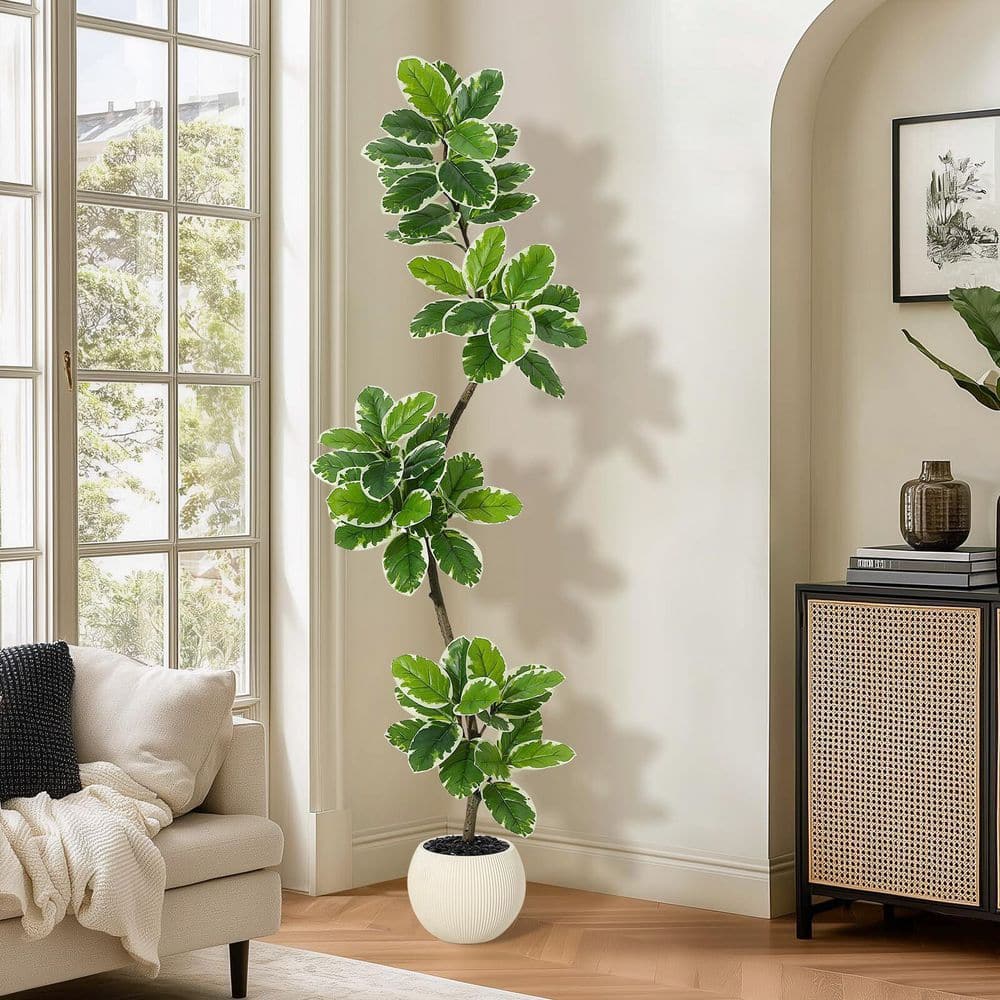 6 ft. Artificial Rubber Tree Tree in Planter HDFHDFFF2Z - The Home Depot