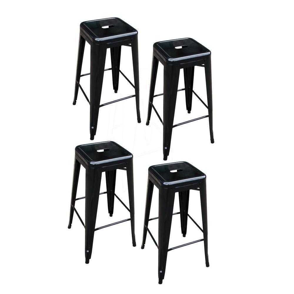 AmeriHome 30 in. Black Metal, Backless, Stackable Bar Stool (Set of 4 ...