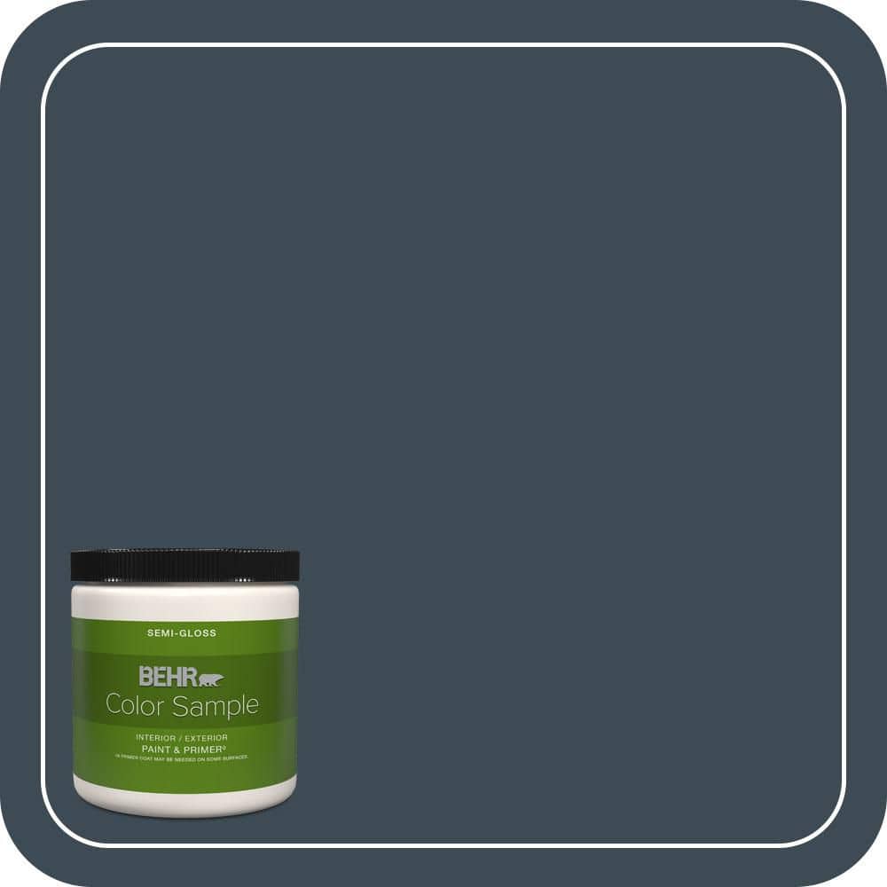 BEHR PREMIUM PLUS 8 oz. #QE-56 Club Navy Semi-Gloss Interior/Exterior ...