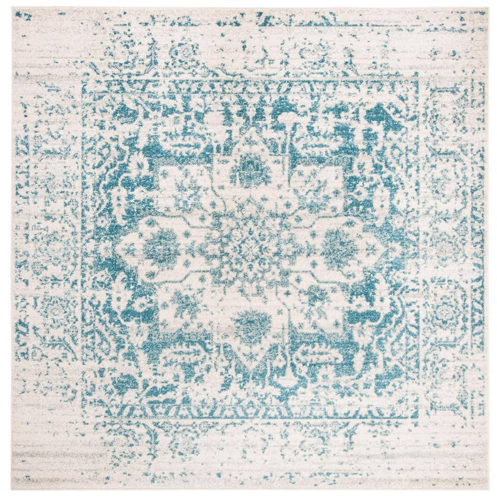 SAFAVIEH Madison Teal/Ivory 5 ft. x 5 ft. Distressed Border Square Area ...