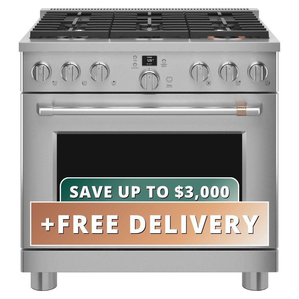 Cafe 36 in. 5.75 cu. ft. Smart 6 Burner Dual Fuel Range with Convection ...