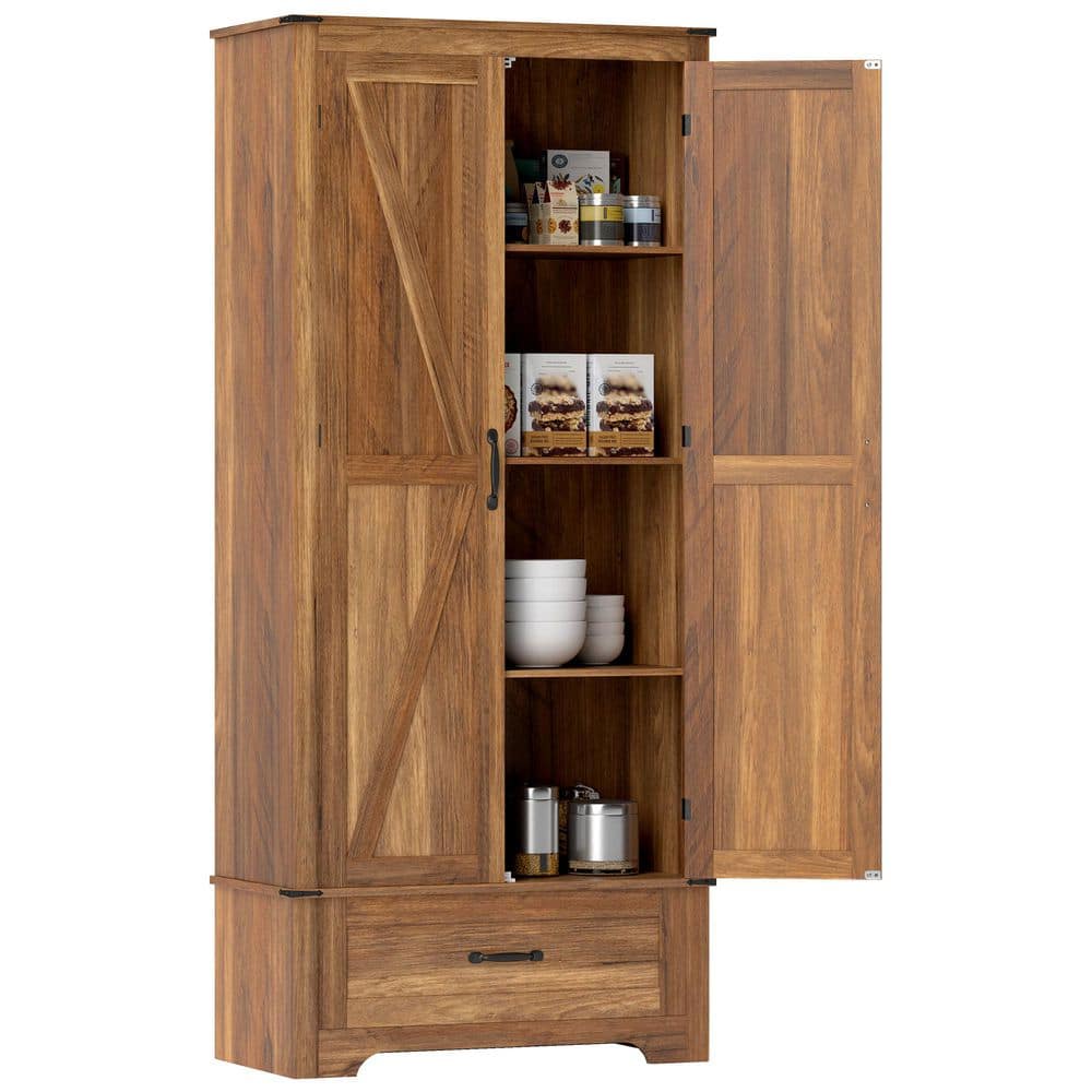 HOMCOM 72 in. Farmhouse Pantry Cabinet with Barn Doors, Tall Kitchen ...