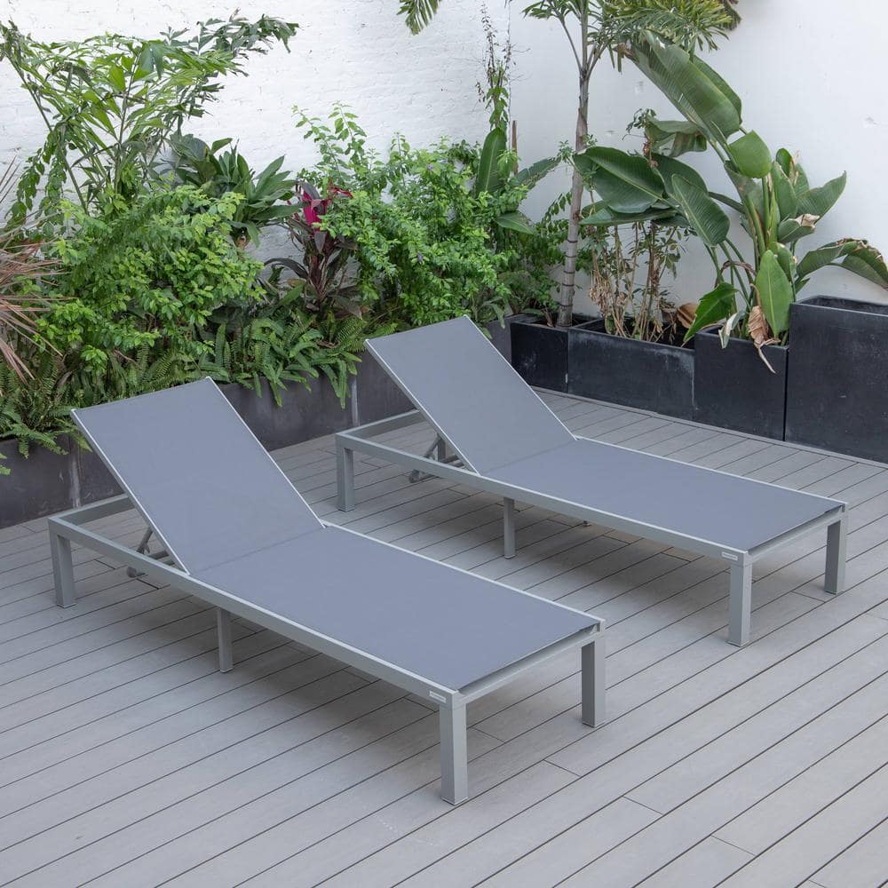 Leisuremod Marlin Modern Patio Chaise Lounge Chair with Grey Powder ...