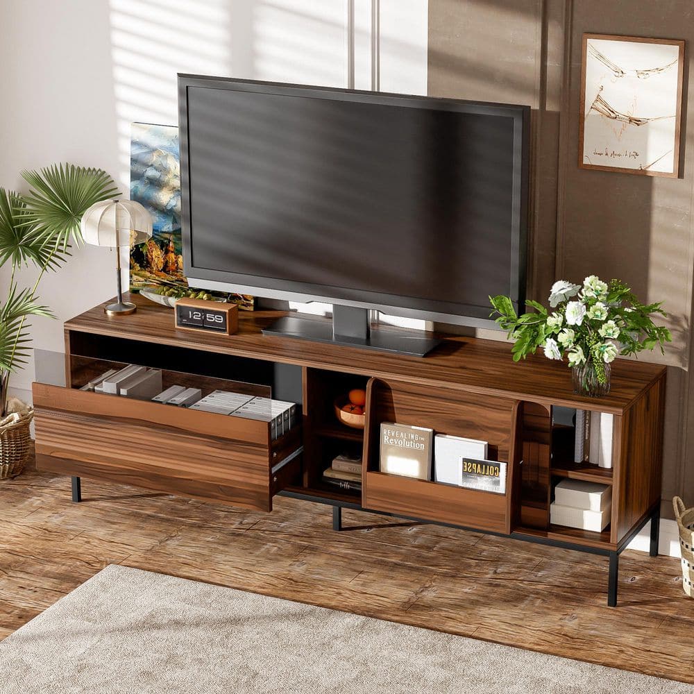 Harper & Bright Designs 70.8 in. Mid Century Modern Brown TV Stand Fits ...