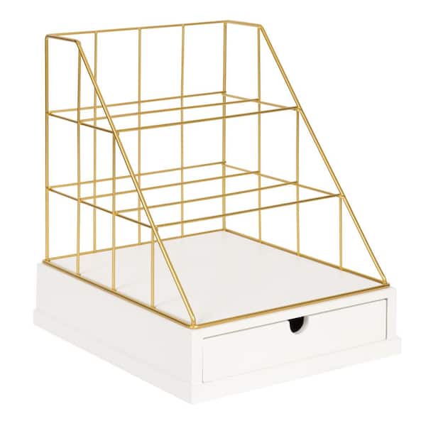 Kate and Laurel Benbrook White/Gold Metal Letter Tray 212037 - The Home ...