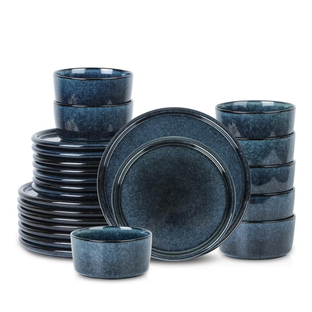 STONE LAIN Eden 24-Piece Dark Blue Stoneware Dinnerware Set (Service ...