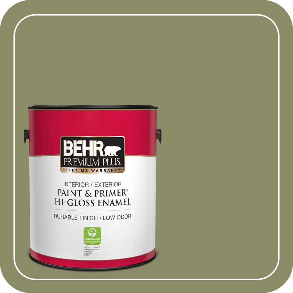 BEHR PREMIUM PLUS 1 gal. #S370-5 Pesto Paste Hi-Gloss Enamel Interior ...
