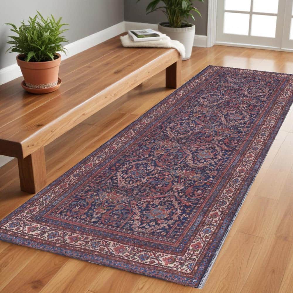 HomeRoots Red Blue and Tan 3 ft. x 8 ft. Floral Area Rug 2000515110 ...