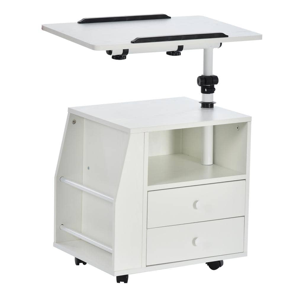 HOMCOM 23.5 in. White Rectangular Wooden End Table with Adjustable ...