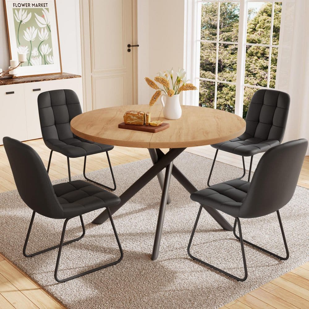 GOJANE 5-Piece Black Chairs and Round Dining Table, Dining Table Set ...