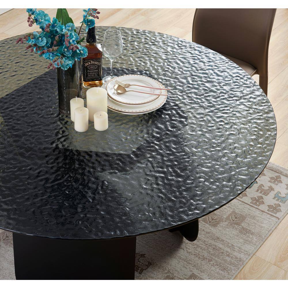 MR MODREST Maxine Modern Hammered Black Glass 53.1 in. 3 Legs Dining ...