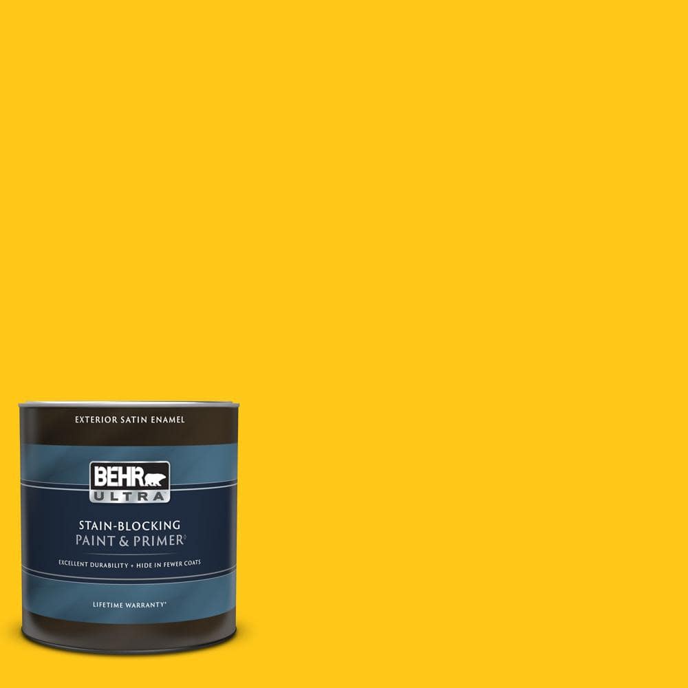 BEHR ULTRA 1 qt. #P300-7 Unmellow Yellow Satin Enamel Exterior Paint ...