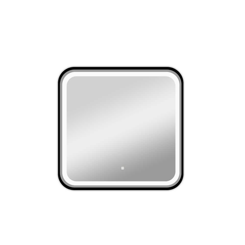 32 in. W x 32 in. H LED Black metal frame Sq. Framed Wall Bathroom ...