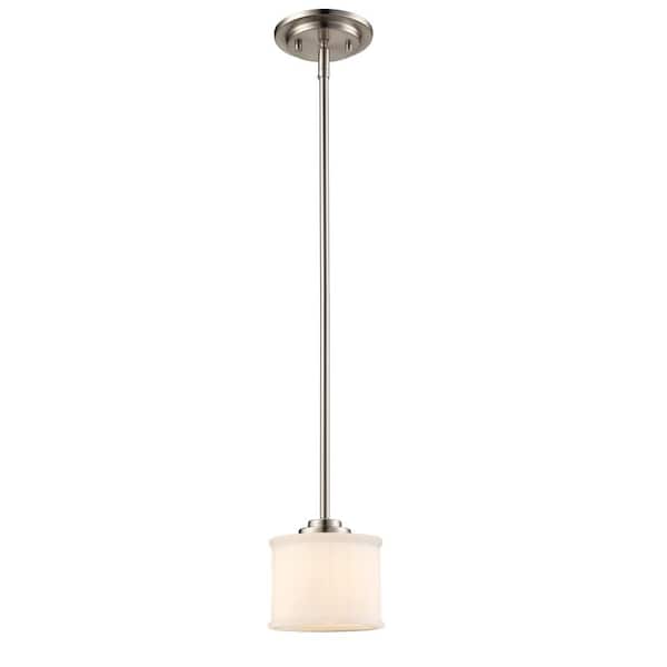 Bel Air Lighting Cahill 1-Light Brushed Nickel Mini Pendant Light Fixture with Frosted Glass ...