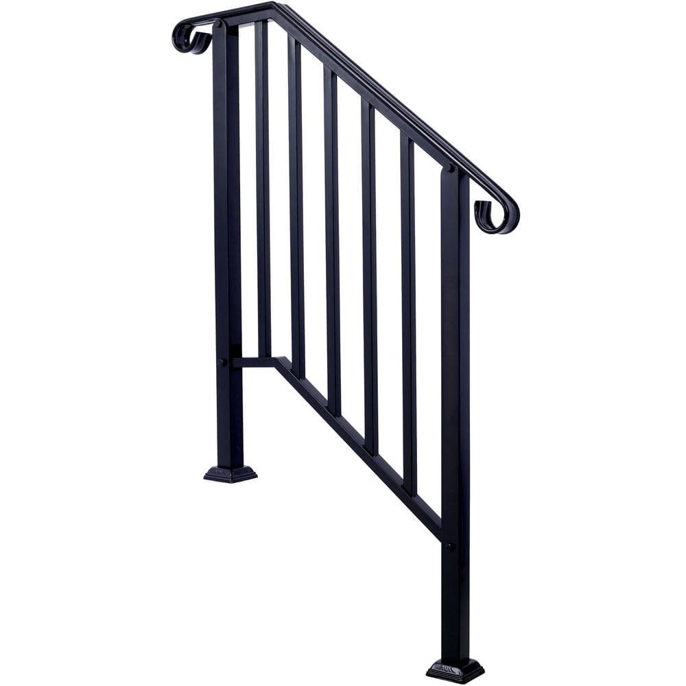 Angel Sar 54 in. H x 33 in. W Black Wrought Iron Handrails, Outdoor ...