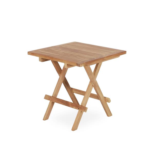Zeus & Ruta Square Teak Wood Folding Outdoor Side Table, Weather Resistant Easy Assembly Table ...