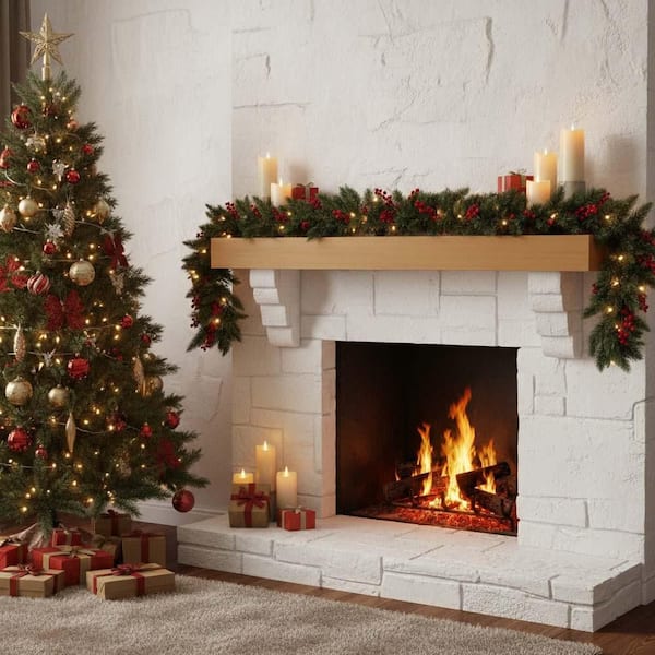72 in. W x 9 in. D Brown Decorative Wall Shelf, Wood Mantel for Over ...