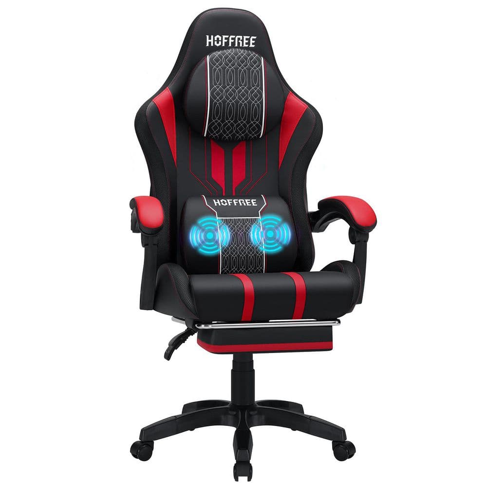 Hoffree Faux Leather Massage Ergonomic Game Chair Big and Tall Gaming ...