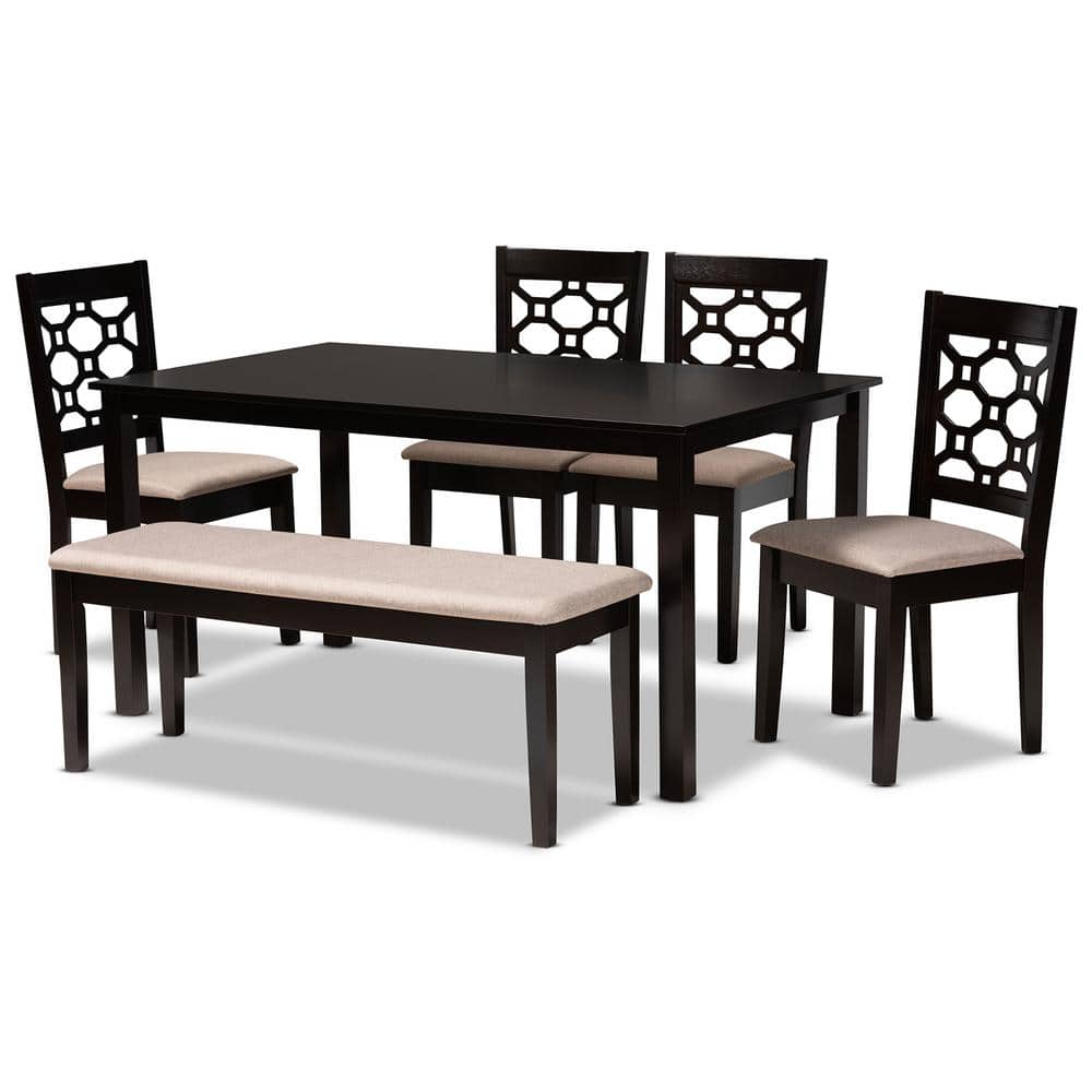Baxton Studio Gabriel 6-Piece Sand and Dark Brown Dining Set ...