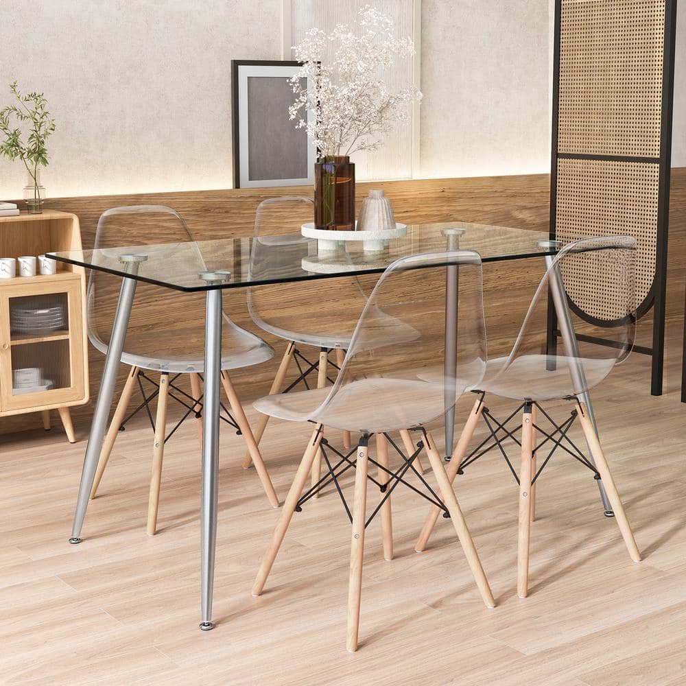 Costway 5-PCS Dining Table Set 51 in. Modern Rectangular Glass Table ...