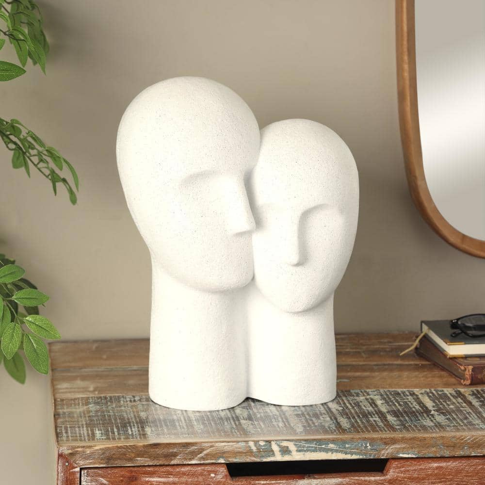 Litton Lane 17 in. White Polystone Head People Sculpture with Speckled ...