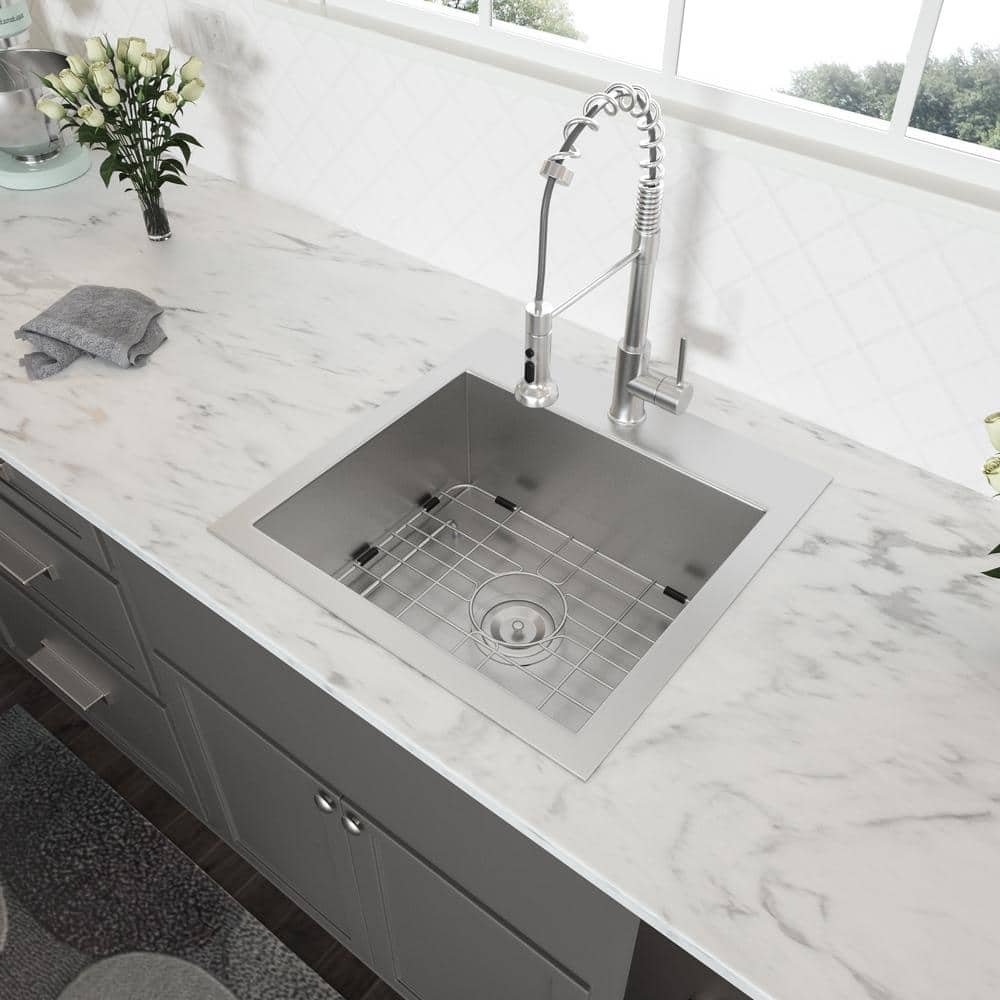 22 in. Drop-In Single Bowl 16 Gauge Brushed Nickel Stainless Steel ...