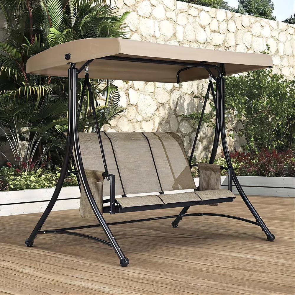 PURPLE LEAF 3-Person Deluxe Outdoor Patio Porch Swing with Weather ...