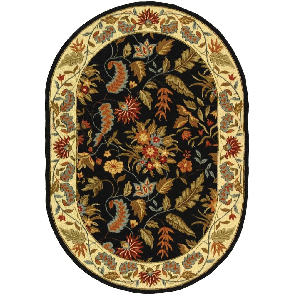 SAFAVIEH Chelsea Black 5 ft. x 7 ft. Oval Floral Border Area Rug HK141B ...