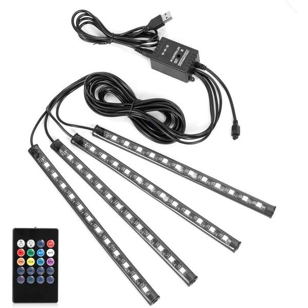 OBJLGEV 4Pcs 48 LED Multicolor Music Car Strip Light Kit with Sound ...