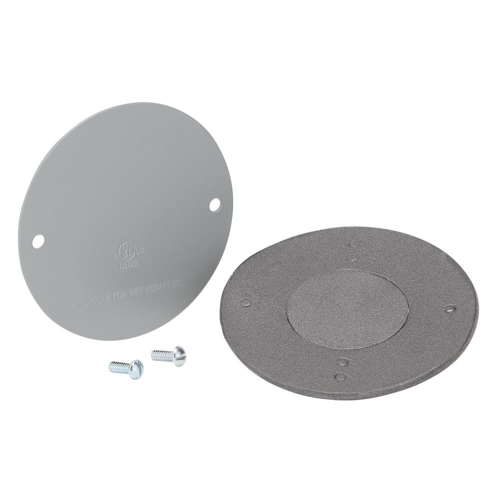 Commercial Electric 4 in. Round Blank Metallic Weatherproof Cover, Gray ...