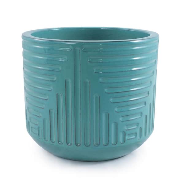 Noble House Clement Large Cyan Ceramic Patio Outdoor Planter (16.54 in ...