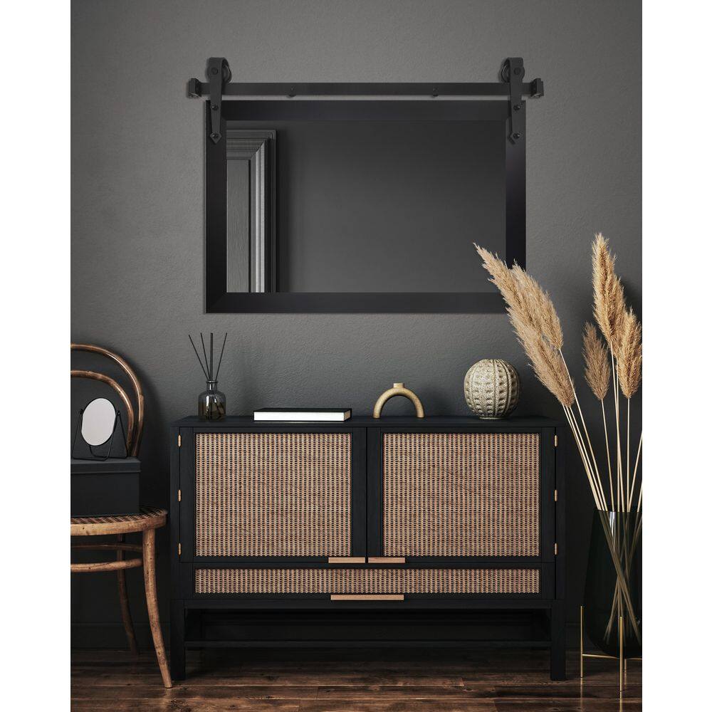 Rayne Mirrors (46 in. W x 33 in. H) Black Modern Rustic Mirror with ...