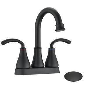 ARCORA 4 in. Centerset Double Handle Bathroom Faucet with Drain Kit Included in Matte Black ...