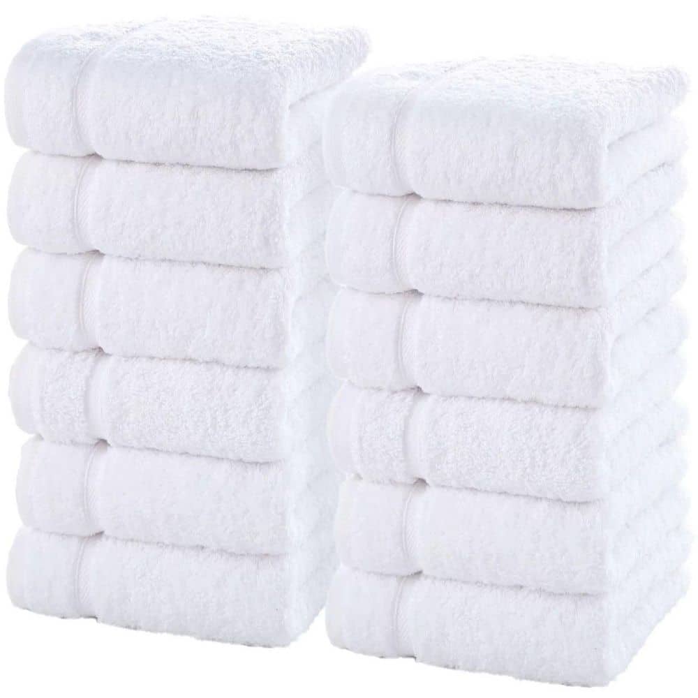 Hawmam Linen 12-Piece White Luxury Cotton Washcloths 13 x 13 -Premium ...