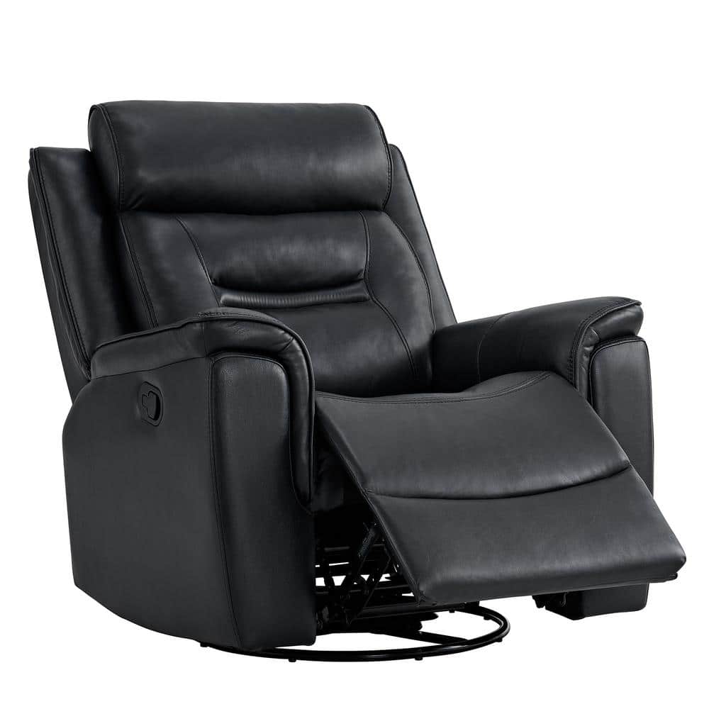SPRUCE & SPRING Barnabas Black Leather Swivel Rocker Manual Recliner ...