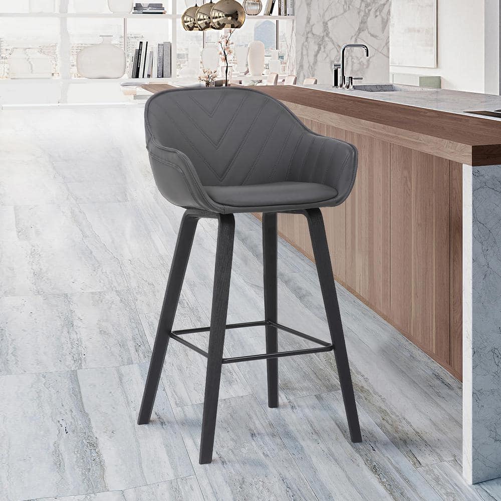 Armen Living Crimson 30" Bar Height Gray Faux Leather and Wood Stool ...