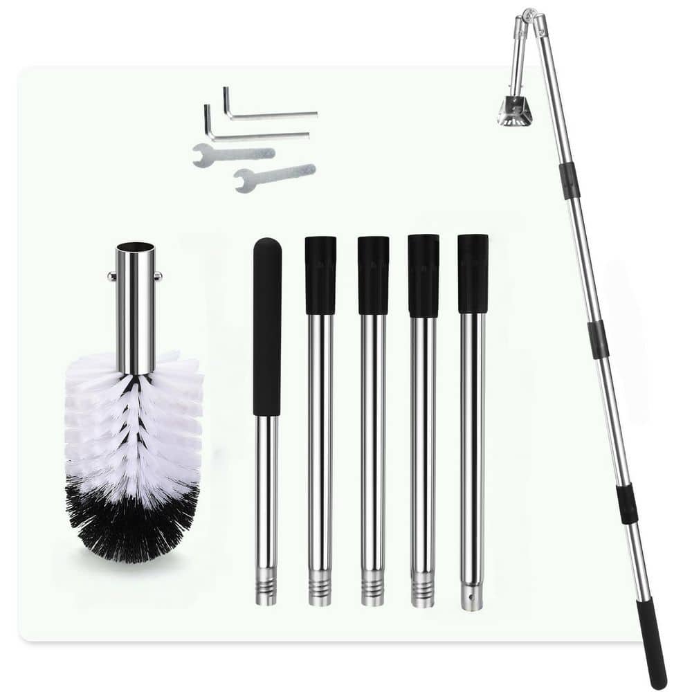 Laybus 6.4 ft. Steel ‎Silvery Gutter Cleaner with Pole and Gutter Brush ...
