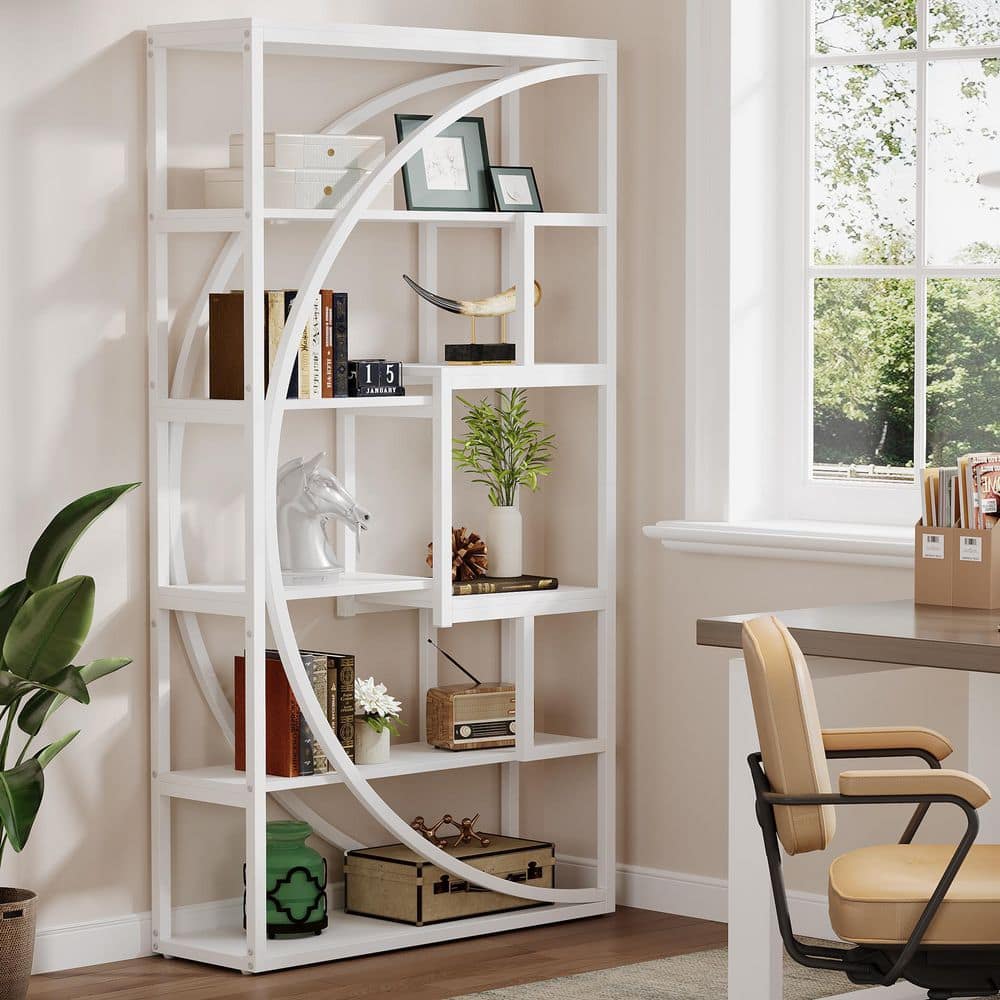 BYBLIGHT Eulas 70 in. Tall White Engineered Wood 8-Shelf Etagere ...